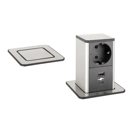 Ausziehbare Steckdose SQUARE UP SCHUKO 1x230V + USB A-C / Edelstahl