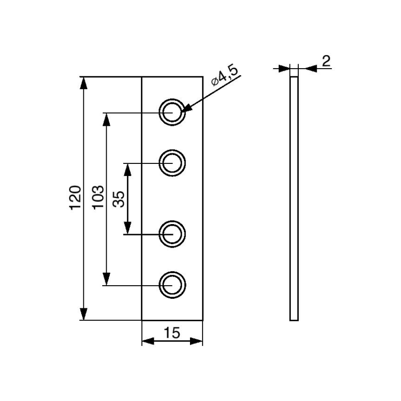 Anschlussplatte 120 x 15 mm / Weißes Zink